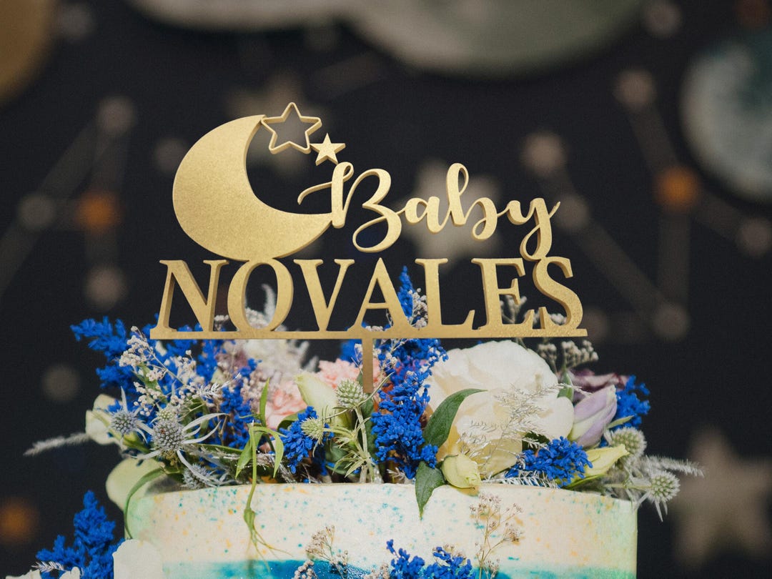 Personalized Baby Shower Cake Topper Custom Crescent Moon Cake Topper ...
