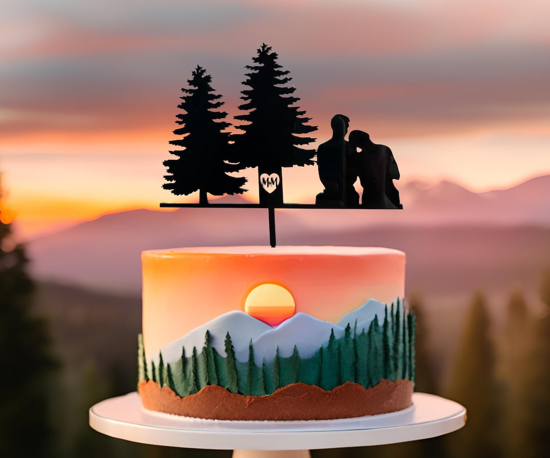 Rustic Wedding Cake Topper Personalized Silhouette Cake Topper for ...