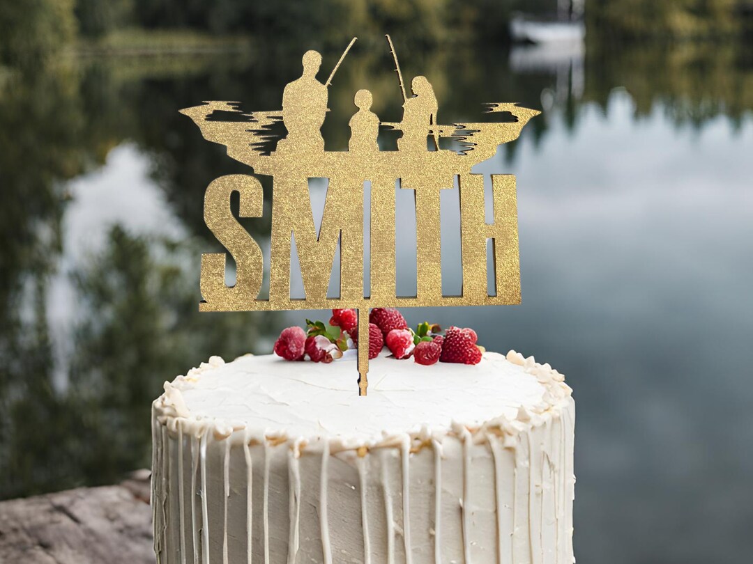 Lake Fishing Silhouette Wedding Cake Topper for Wedding Destination ...