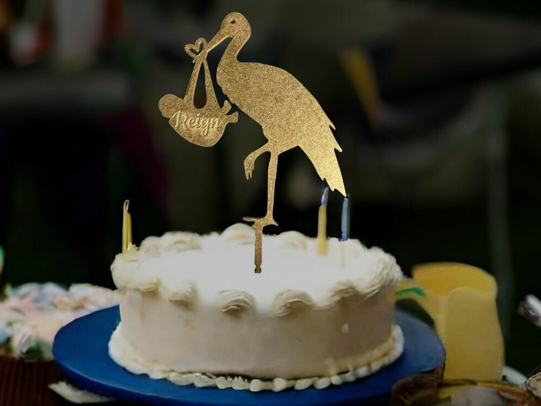 Custom Delivery Stork Baby Shower Cake Topper Personalized Baby Shower ...