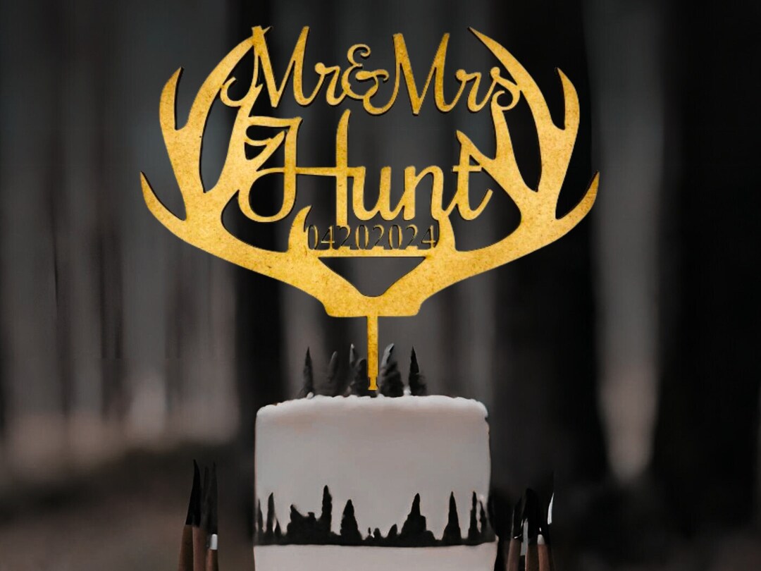 Custom Deer Antler Wedding Cake Topper Rustic Cake Topper Personalized ...