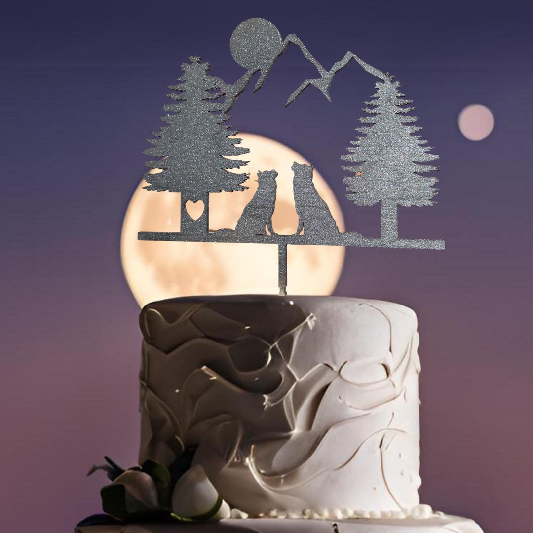 Rustic Wedding Cake Topper Personalized Howling Wolves Cake Topper ...