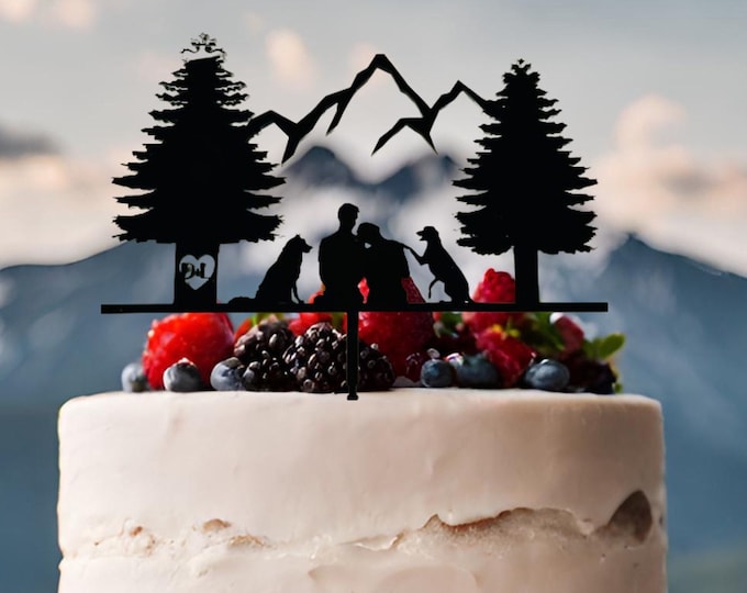 Mountain Wedding Cake Topper,bride and Groom,cake Topper With Date ...