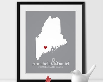 Maine Map Art | Etsy