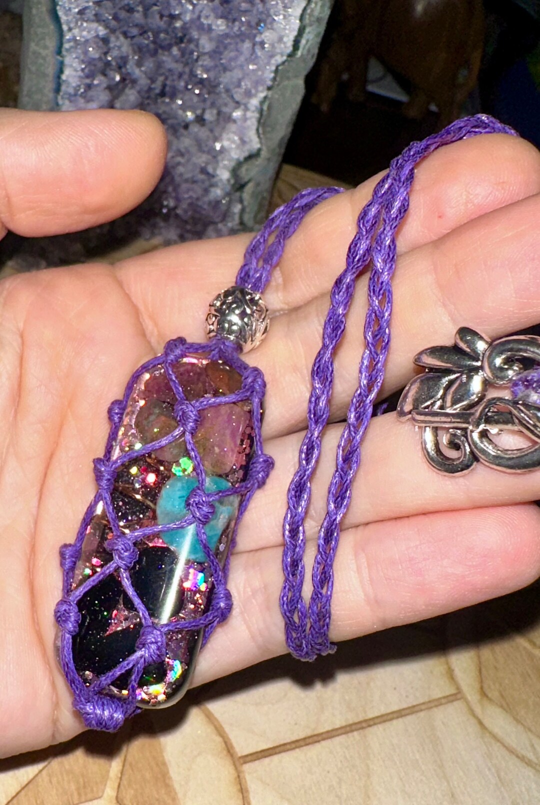 Psychics Amulet, Macrame Wrapped Orgonite Chi Activator, Positive ...