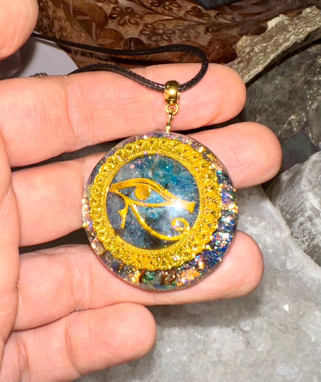 Egyptian Eye of Horus Orgone Blue Apatite Necklace, Reiki Healing ...