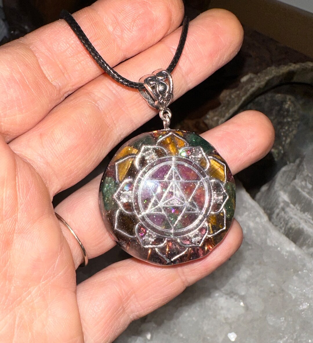 Merkaba Light Transformation Orgone Necklace, Aura Quartz, Raw Ruby ...
