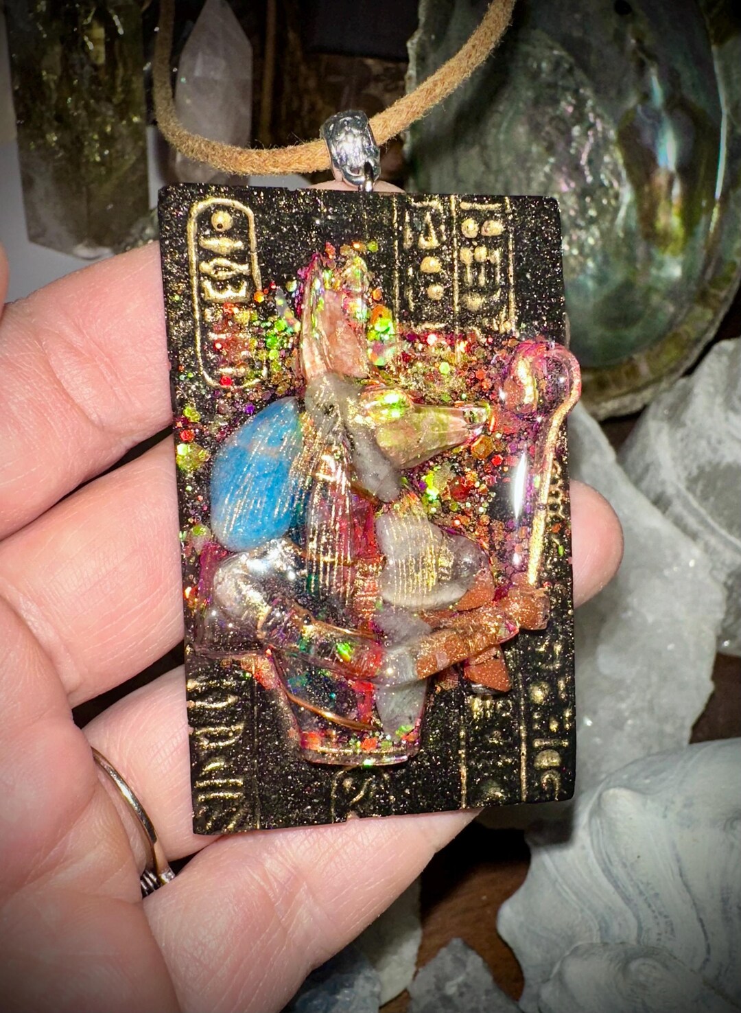Egyptian Orgone Necklace With Rainbow Aura Quartz, Shungite, Reiki ...
