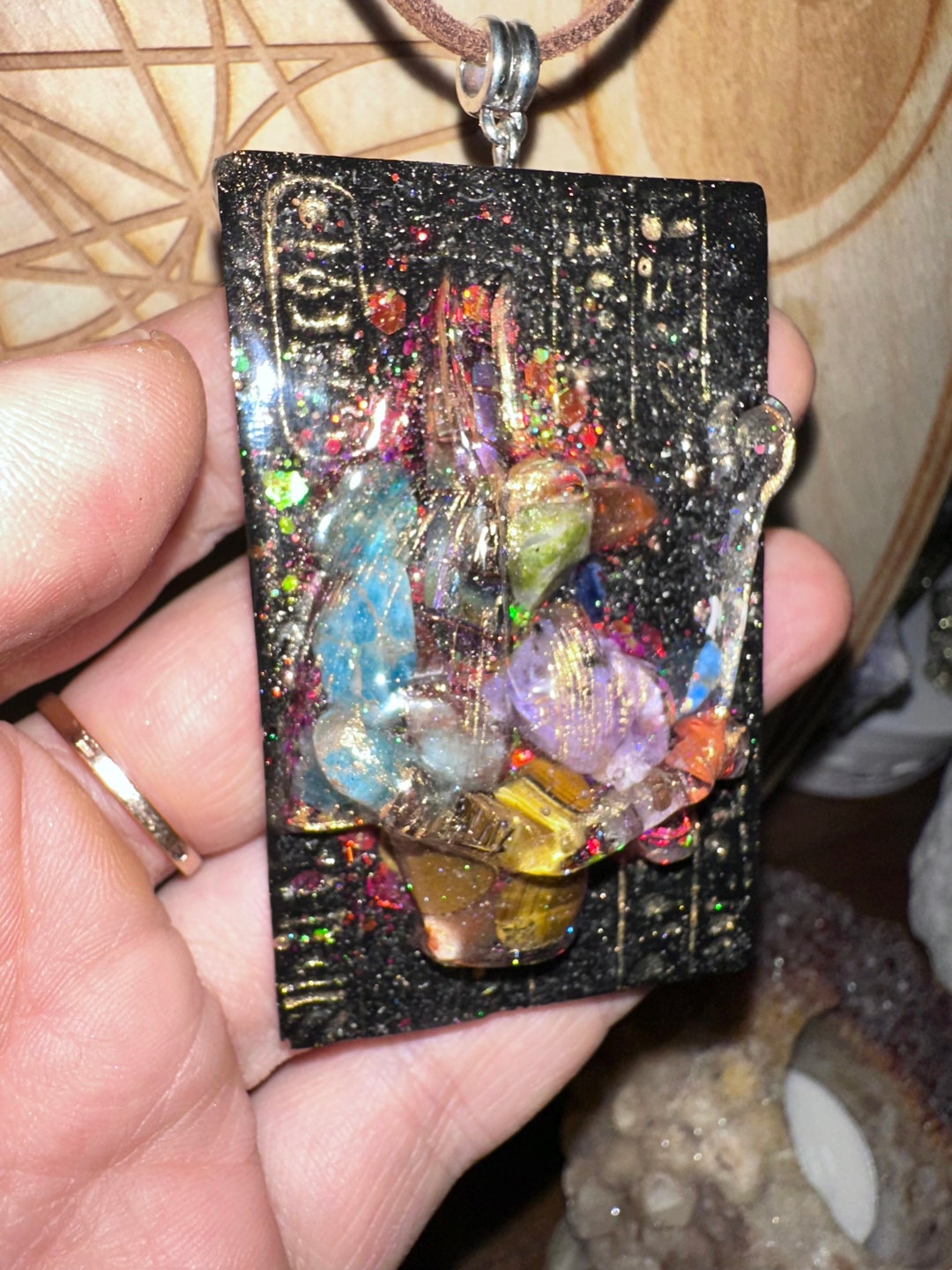 Egyptian Orgone Necklace With Rainbow Aura Quartz, Shungite, Reiki ...