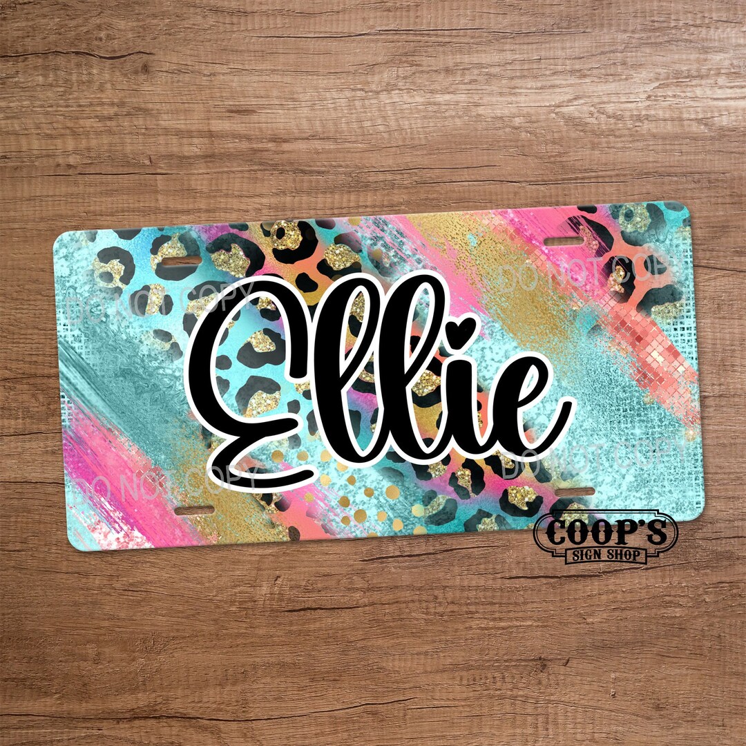 Teal With Gold Glitter Leopard Name License Plate - Personalized Car ...