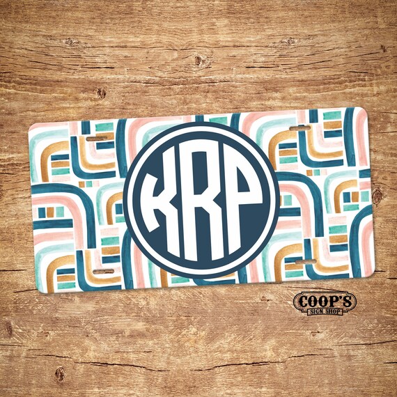 Watercolor Curves Monogram License Plate Personalized Car - Etsy