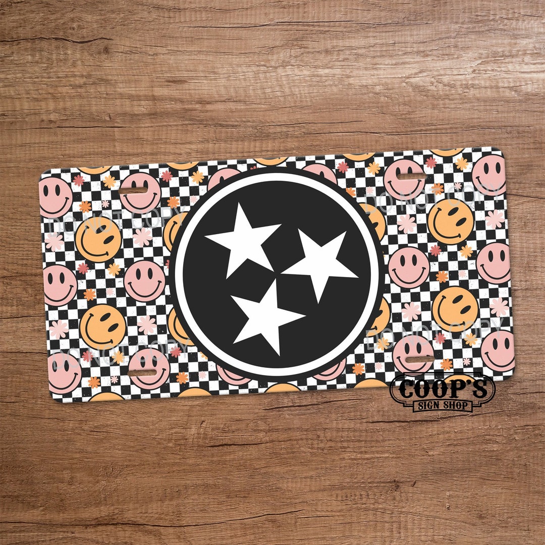 Checkered Smilies Tri Star License Plate - Tri Star Tennessee - License ...