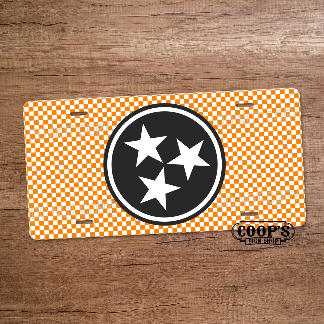 Checkered Orange and White TN Tri Star License Plate - Tri Star ...