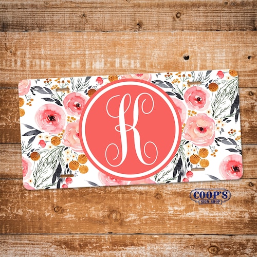 PINK Floral License Plate-monogram Car Tag Front License | Etsy