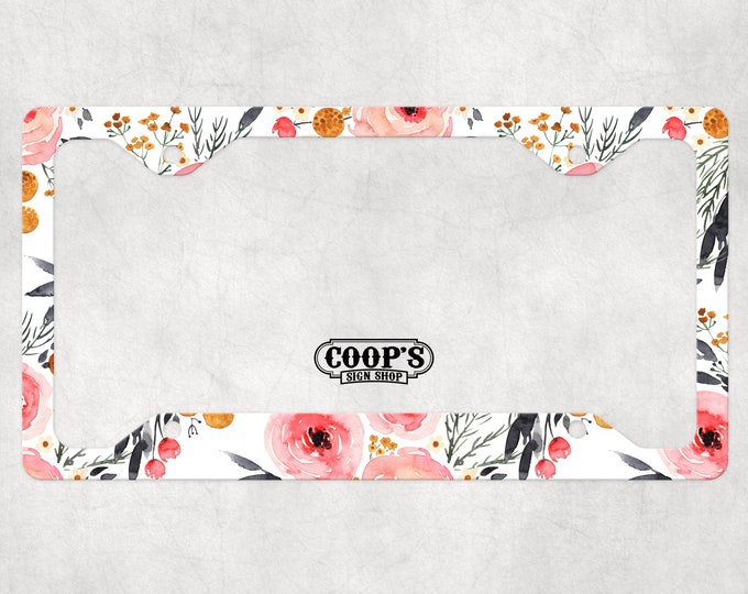 Pink Flower License Plate Frame Matches Personalized Plate | Etsy