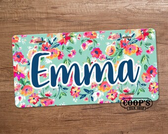Bright Color Floral Monogram License Plate - Personalized Car Tag ...