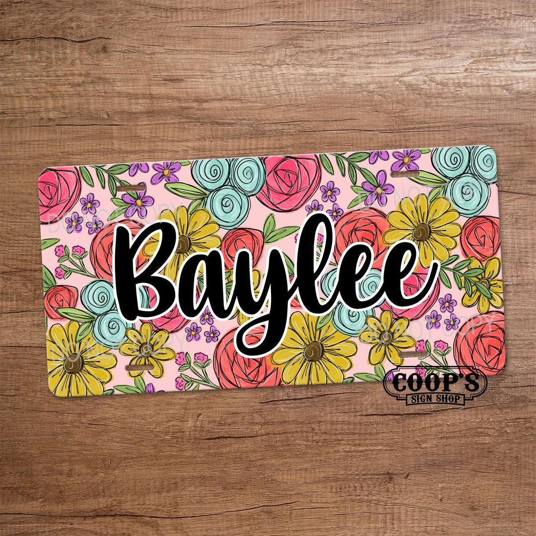 Cute Flower Doodles Name License Plate - Personalized Car Tag - Custom ...