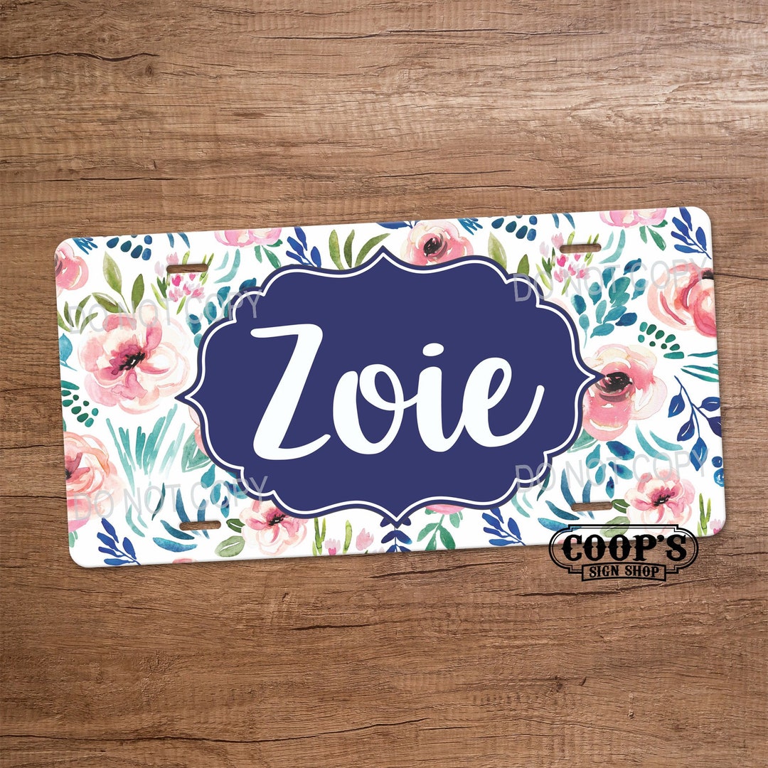 Blues and Pink Floral Personalized License Plate Personalized Car Tag ...