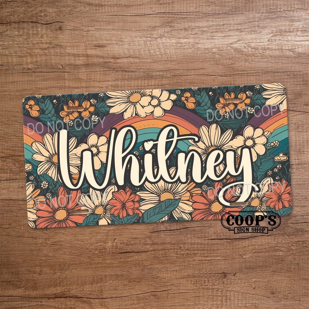Retro Flowers and Rainbows Personalized License Plate - Car Tag With ...