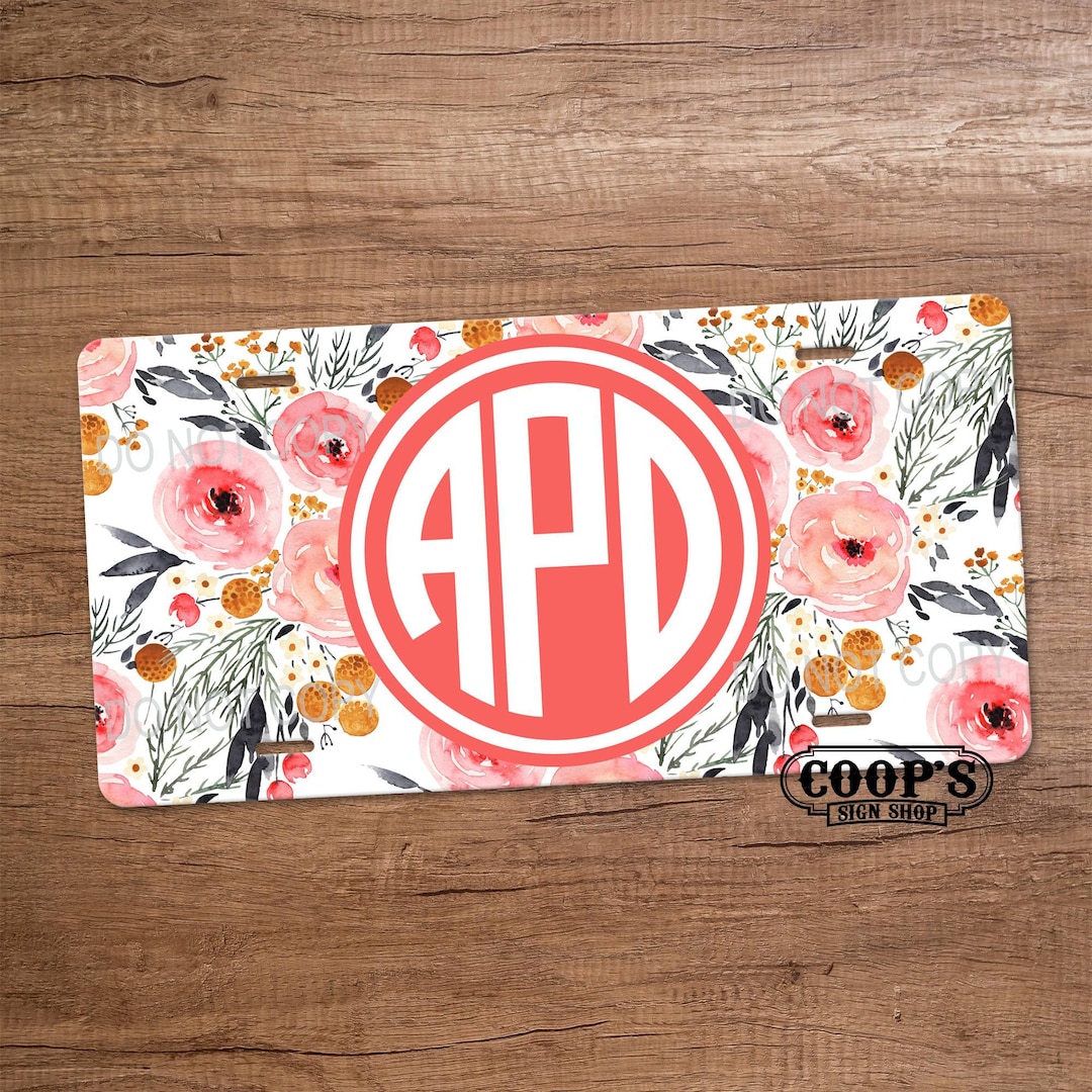 Pink Flower Monogram License Plate - Personalized Car Tag - Monogram ...