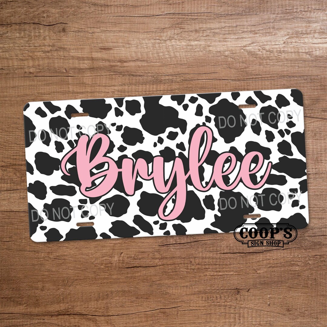 Black and White Cow Print With Pink Name License Plate - Personalized ...