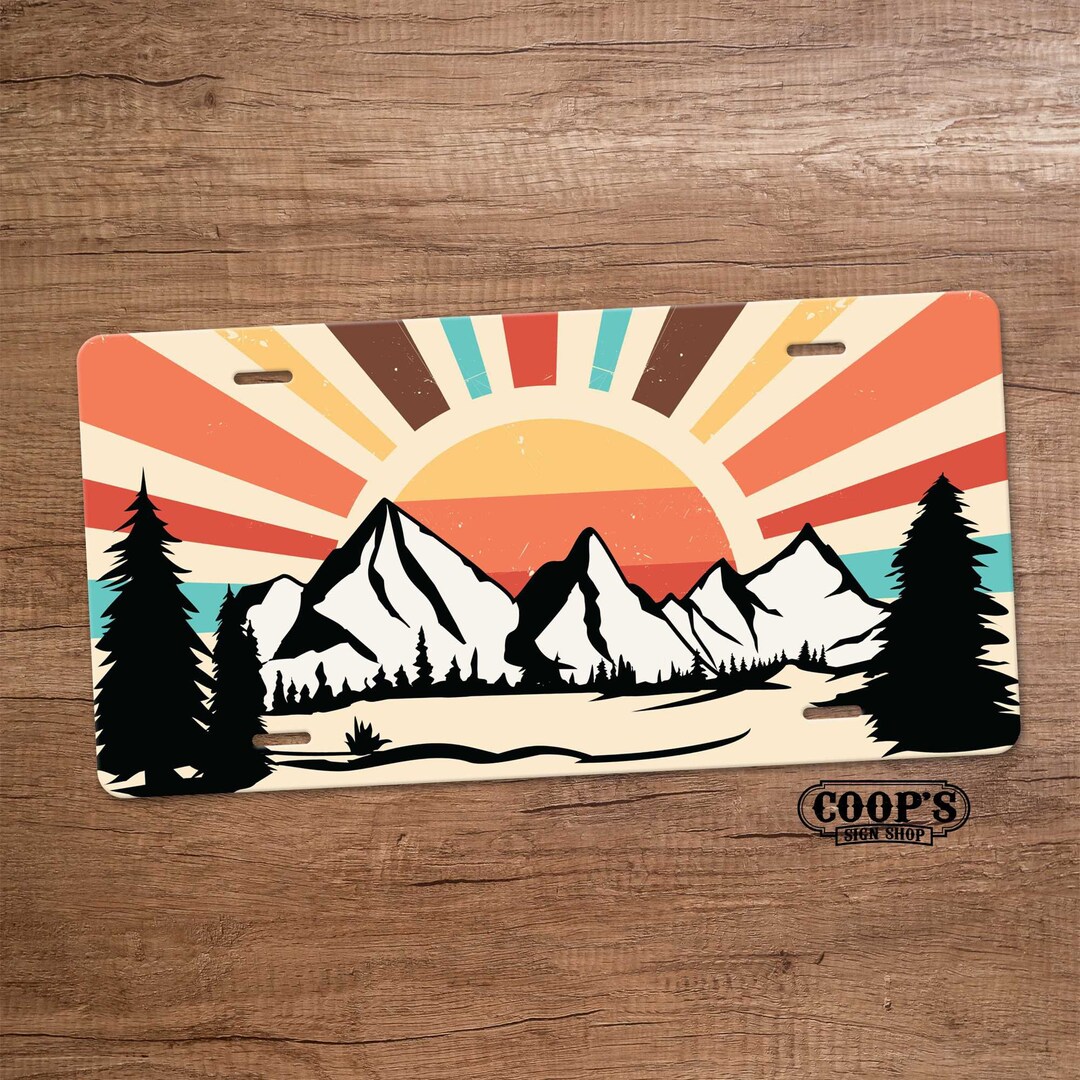 Retro Mountain Sunset License Plate Car Accessories Vanity - Etsy