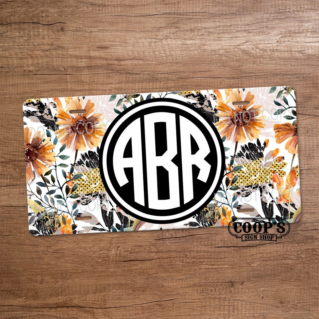 Orange Flowers Monogram License Plate - Personalized Car Tag - Monogram ...