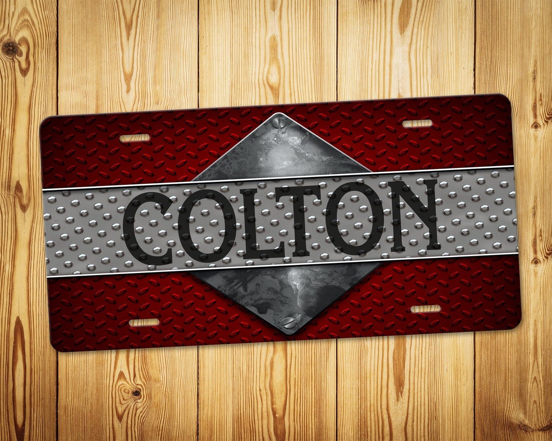 Diamond Plate Print Metal Personalized License Plate Custom Car Tag Car ...