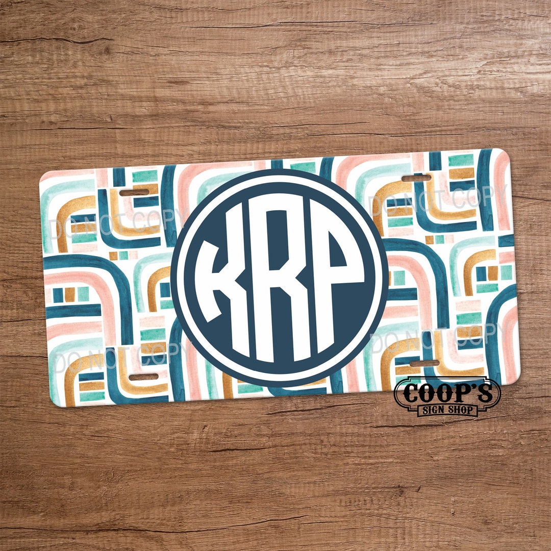Watercolor Curves Monogram License Plate - Personalized Car Tag ...