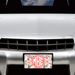 Pink Flower Monogram License Plate Personalized Car Tag - Etsy