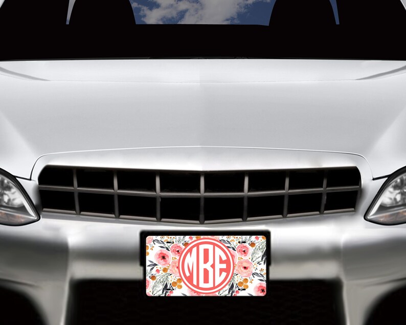 Pink Flower Monogram License Plate Personalized Car Tag | Etsy