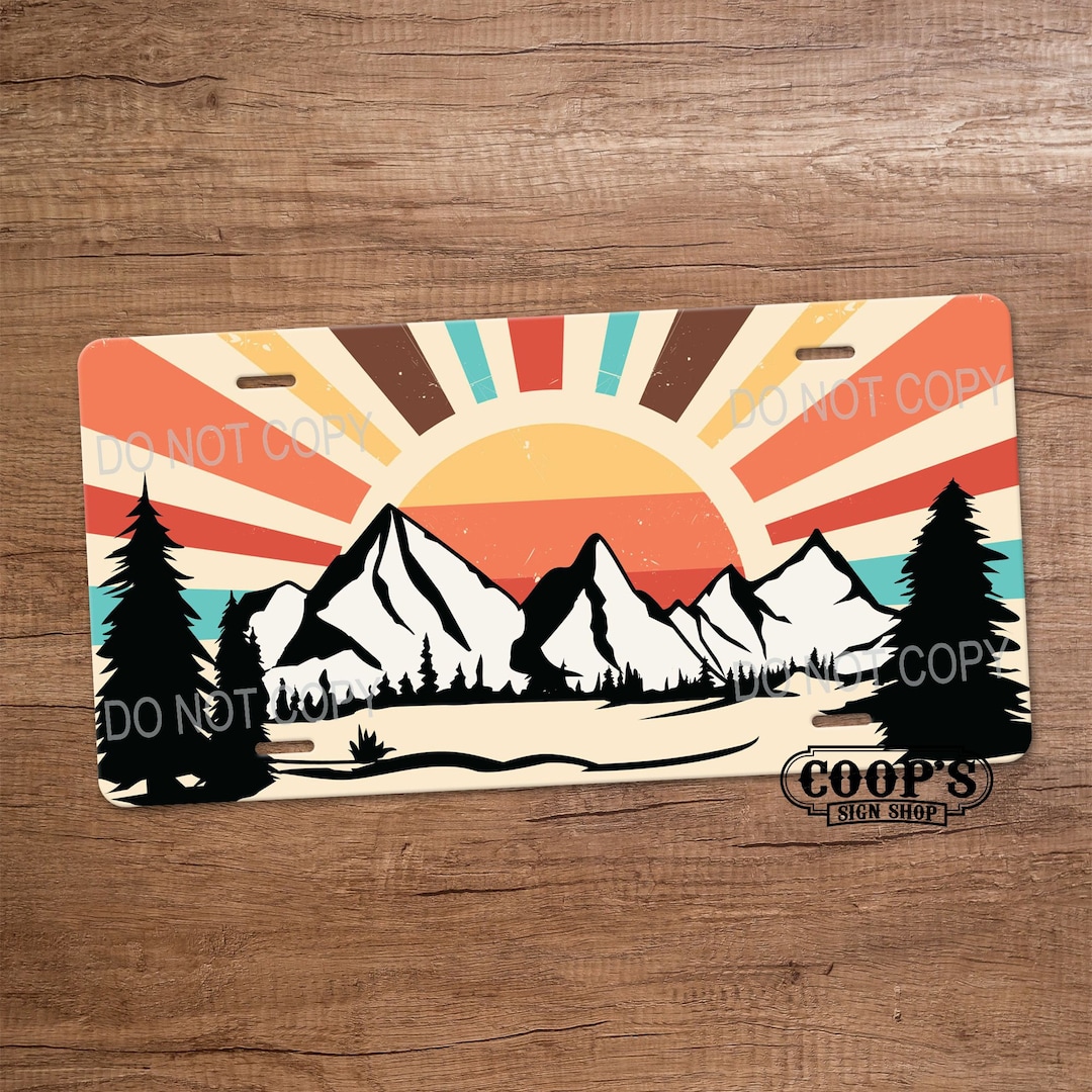 Retro Mountain Sunset License Plate - Car Accessories - Vanity Plate ...