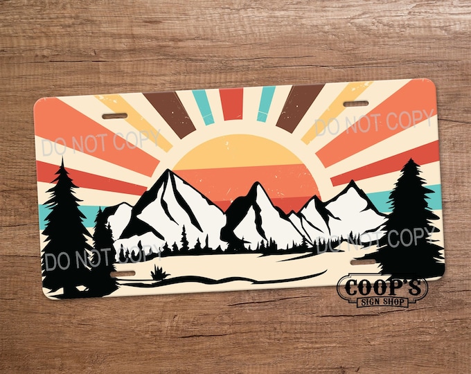 Retro Mountain Sunset License Plate - Car Accessories - Vanity Plate ...