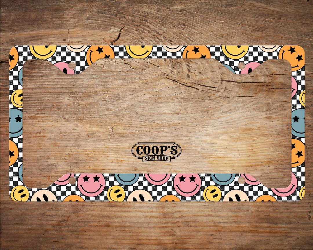 Colorful Checkered Smiley License Plate Frame Matches Personalized ...