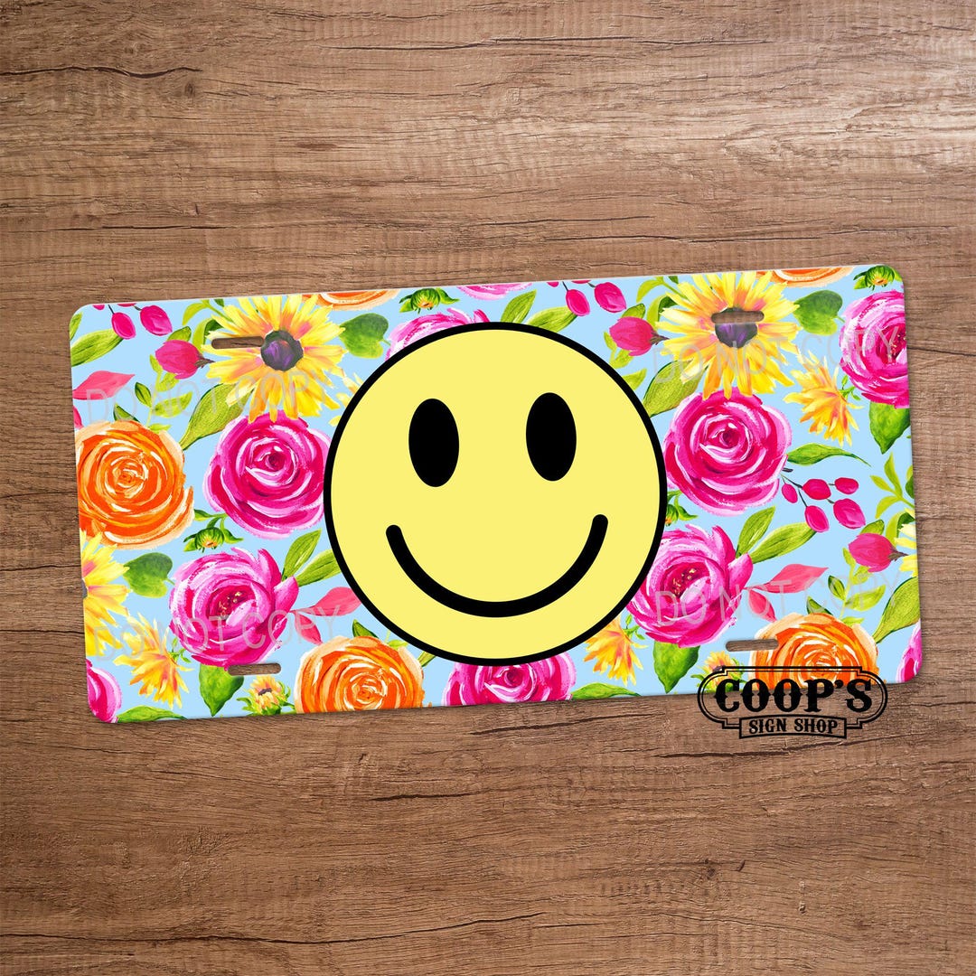 Sunshine Flowers With Smiley Face License Plate - Car Accessories ...
