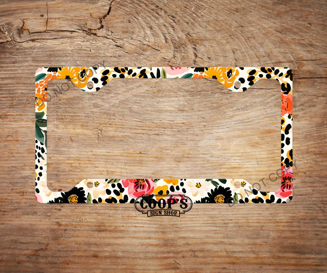 Wildflower Leopard Floral License Plate Frame - License Plate Cover ...