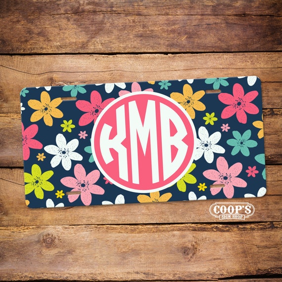 Colorful Flower Monogram License Plate Personalized Car Tag | Etsy