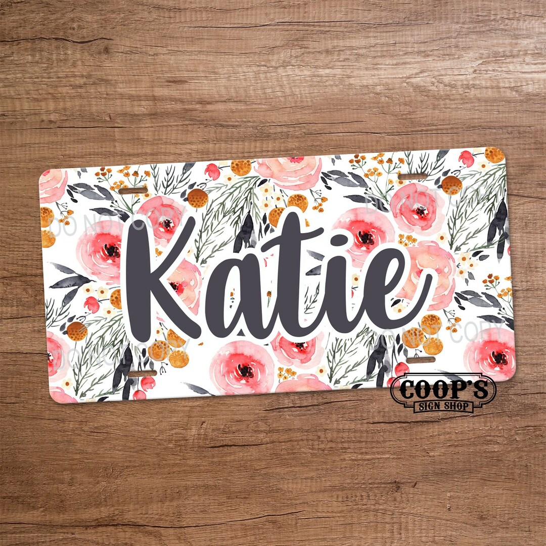 Pink Flower Personalized License Plate - Car Tag With Name - Custom ...