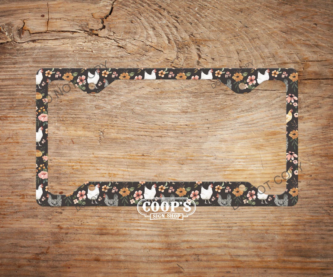 Micro Chicken Floral License Plate Frame - Vehicle Accessories - - Gift ...