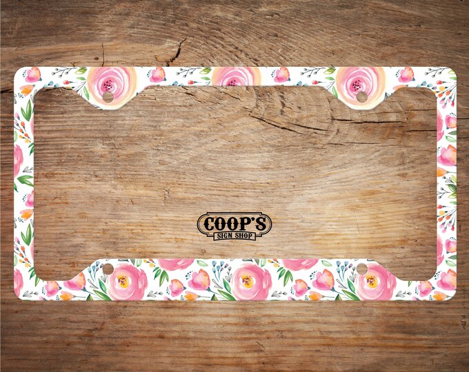 Pink Roses License Plate Frame Matches Personalized Plate in - Etsy