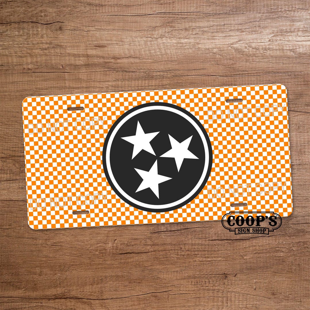 Checkered Orange and White TN Tri Star License Plate - Tri Star ...