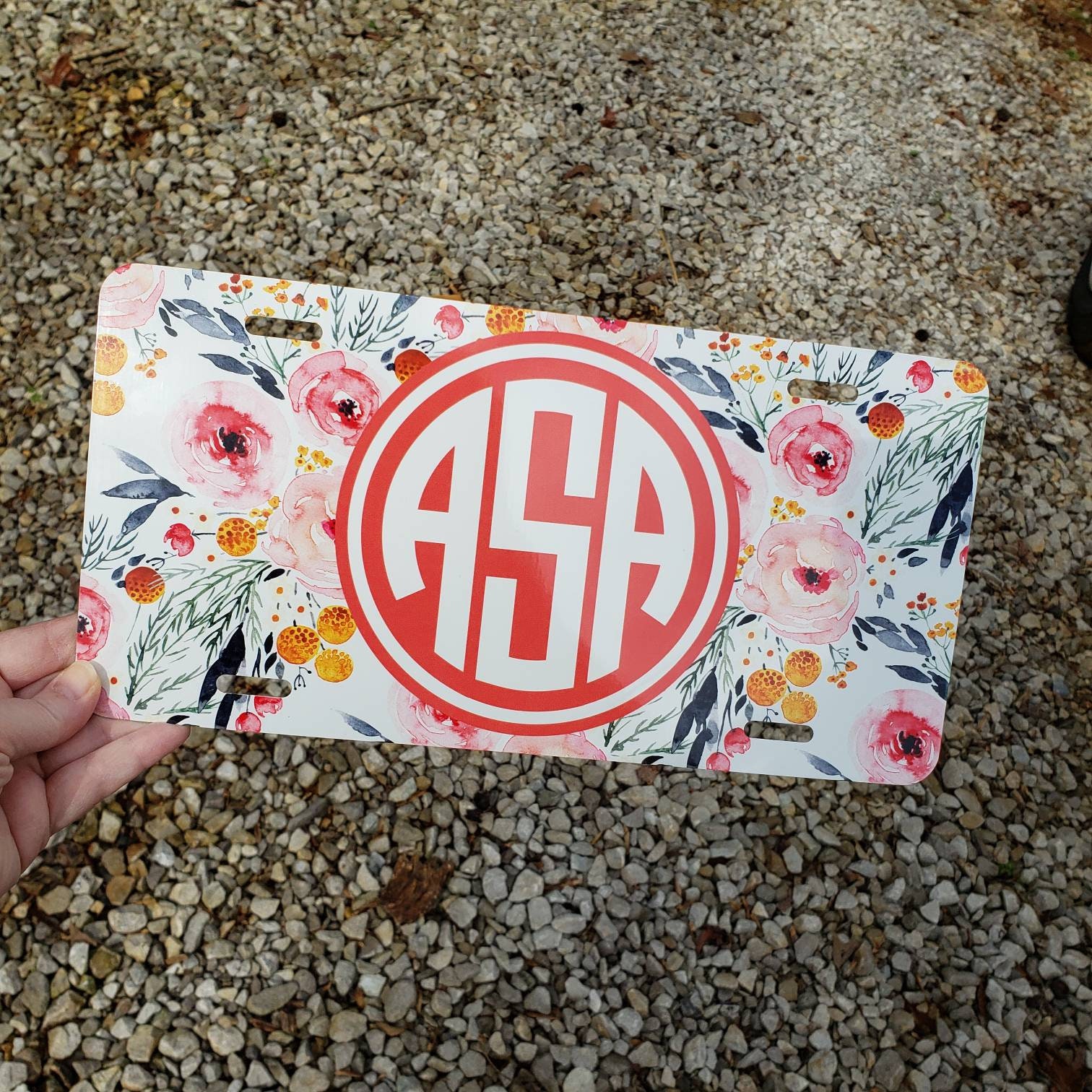 Pink Flower Monogram License Plate Personalized Car Tag | Etsy