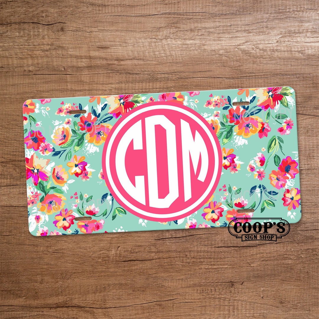 Colorful Flower Monogram License Plate - Personalized Car Tag - Vanity ...