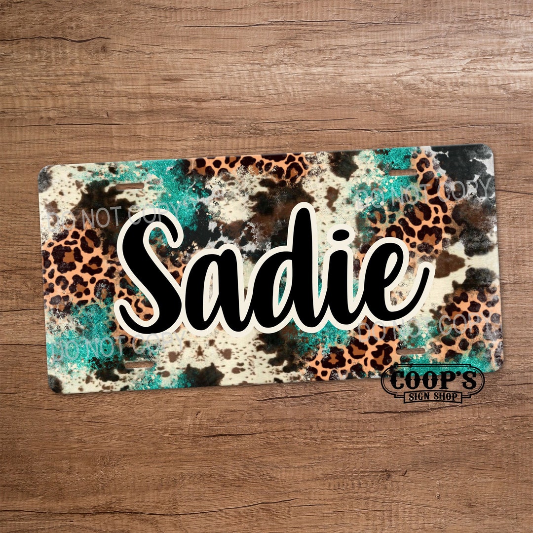 Turquoise Cow With Leopard Name License Plate - Personalized Car Tag ...