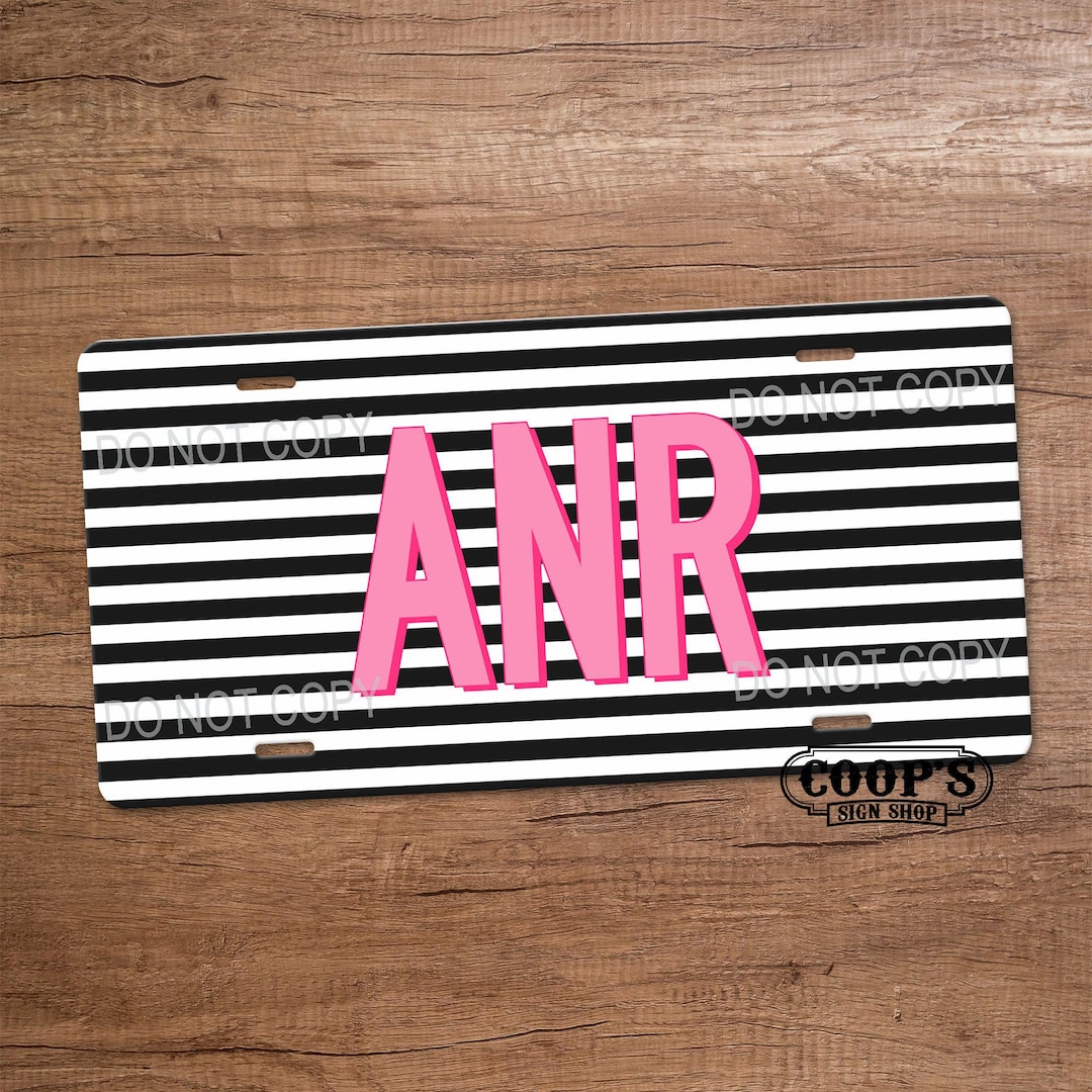 Black and White Stripes With Shadow Monogram License Plate Personalized ...