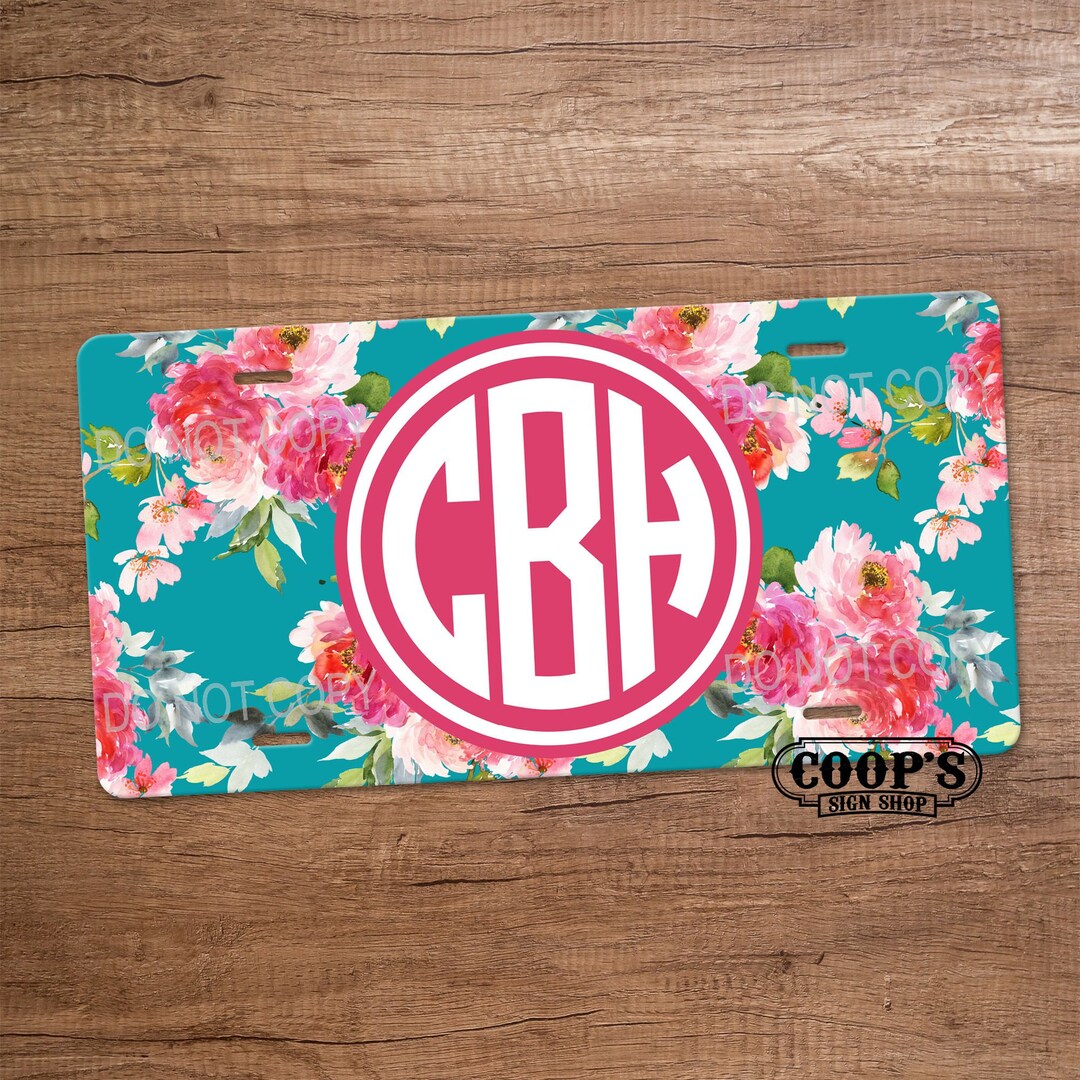 Beautiful Flower Monogram License Plate - Personalized Car Tag ...