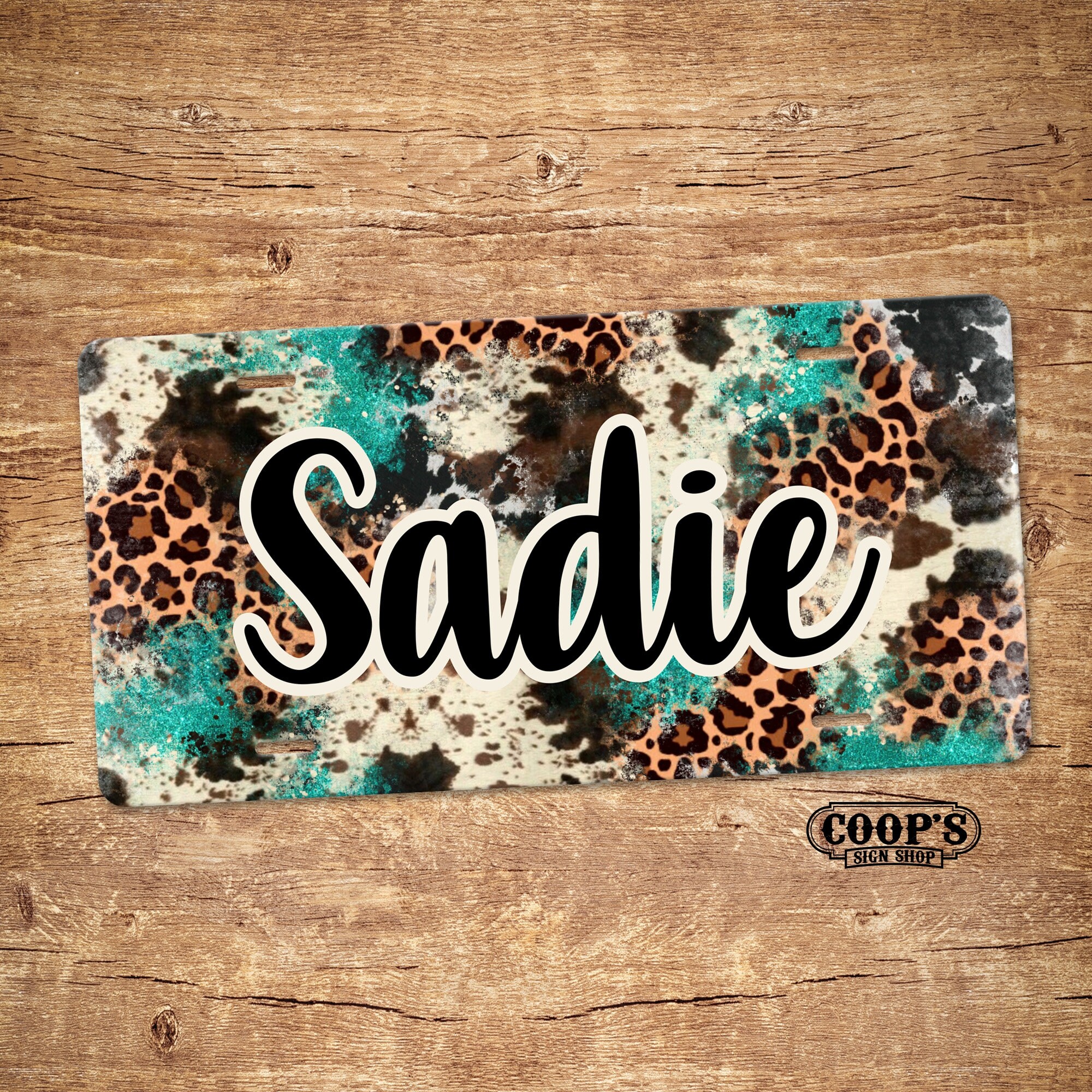 Turquoise Cow With Leopard Name License Plate Personalized - Etsy