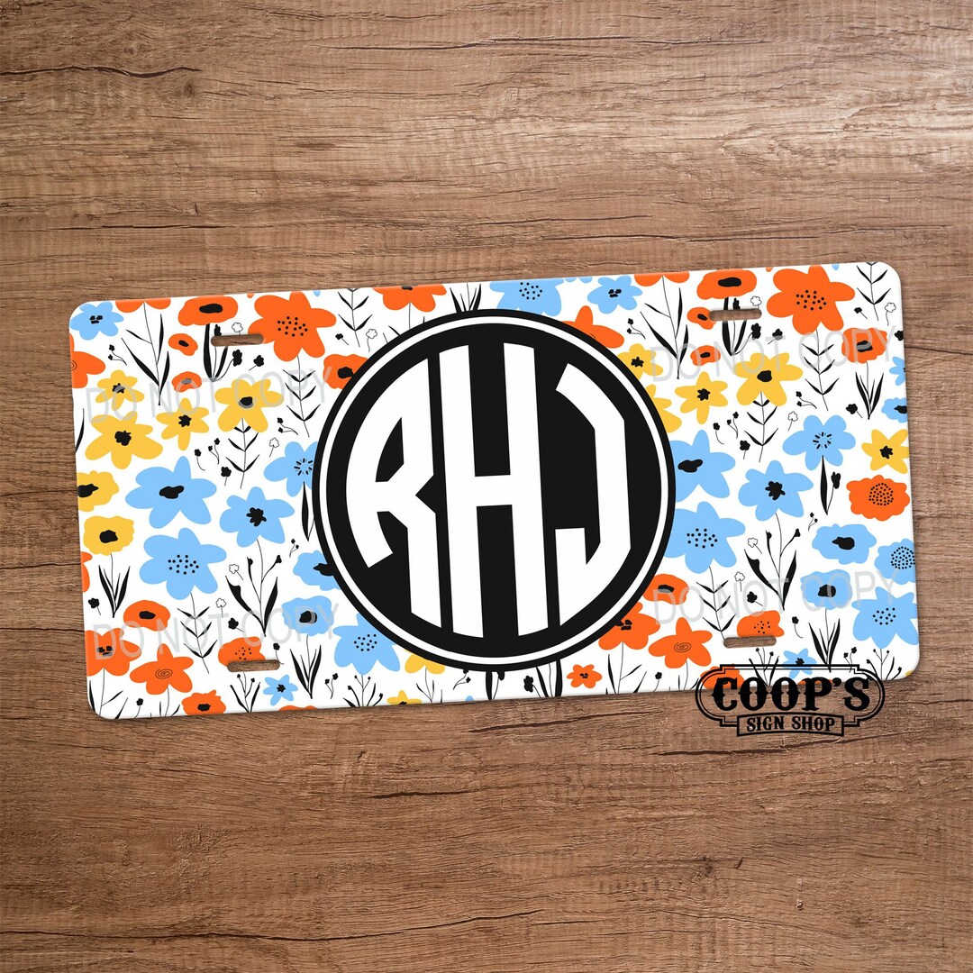 Colorful Flower Field Monogram License Plate - Personalized Car Tag ...