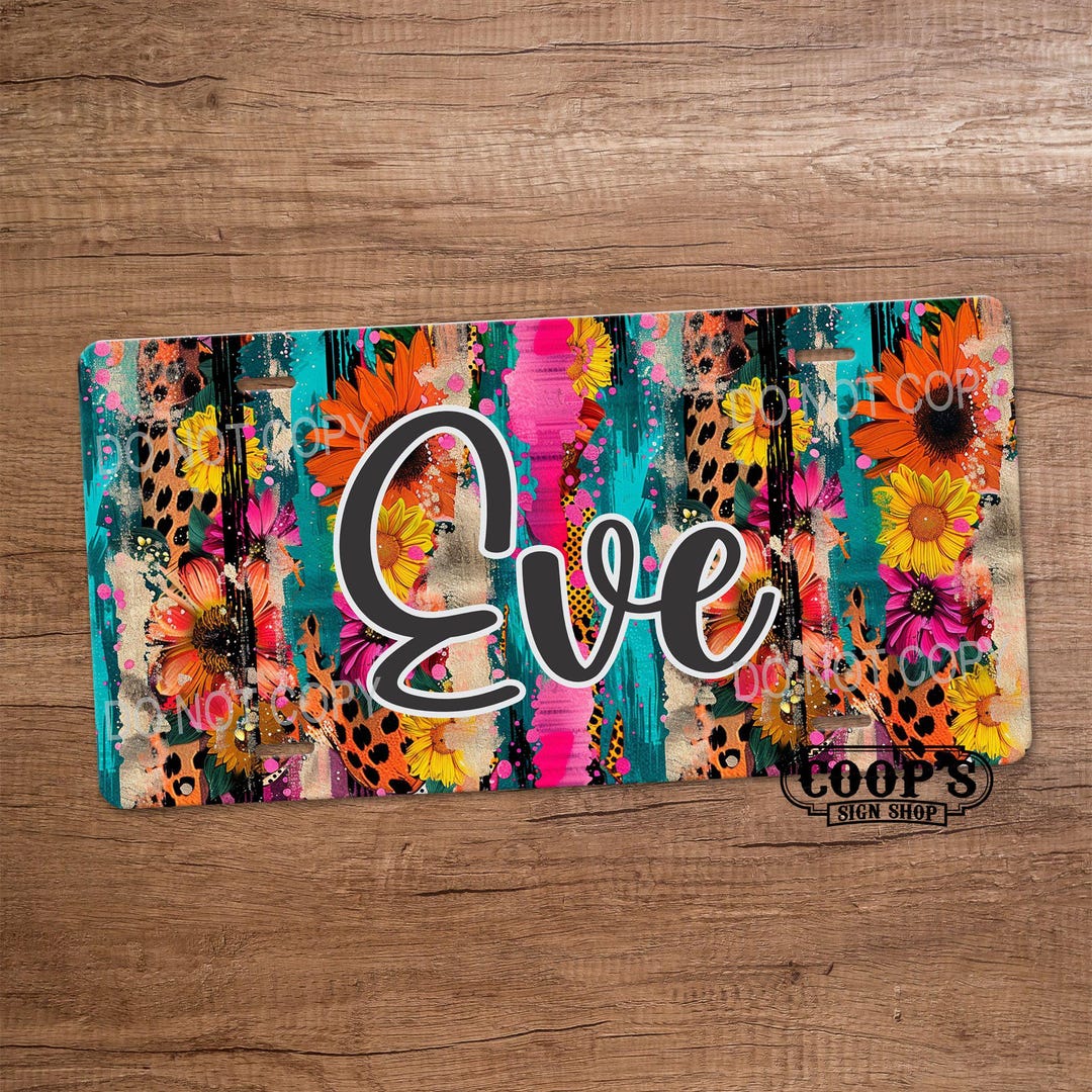 Grunge Flower Stripes Name License Plate Colorful Personalized Car Tag ...