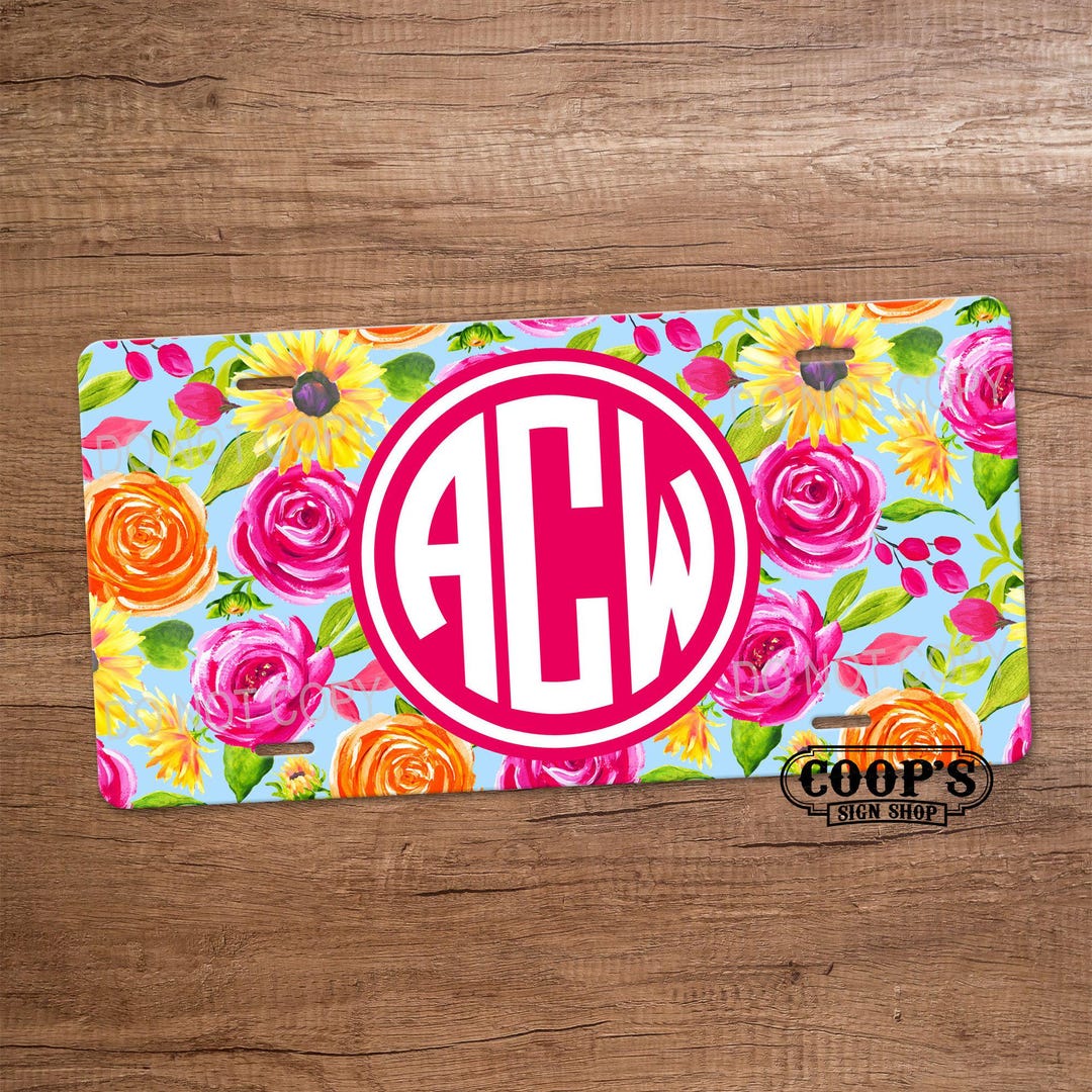 Sunshine Flowers Monogram License Plate - Personalized Car Tag ...